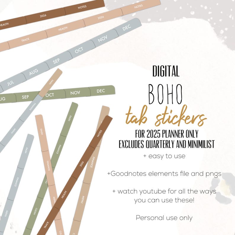 Boho Tab 2025 Stickers for Goodnotes, Boho Tab Stickers | Month Tab ...