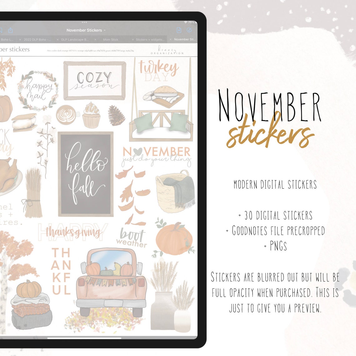November Digital Stickers Fall Goodnotes Modern Stickers - Etsy