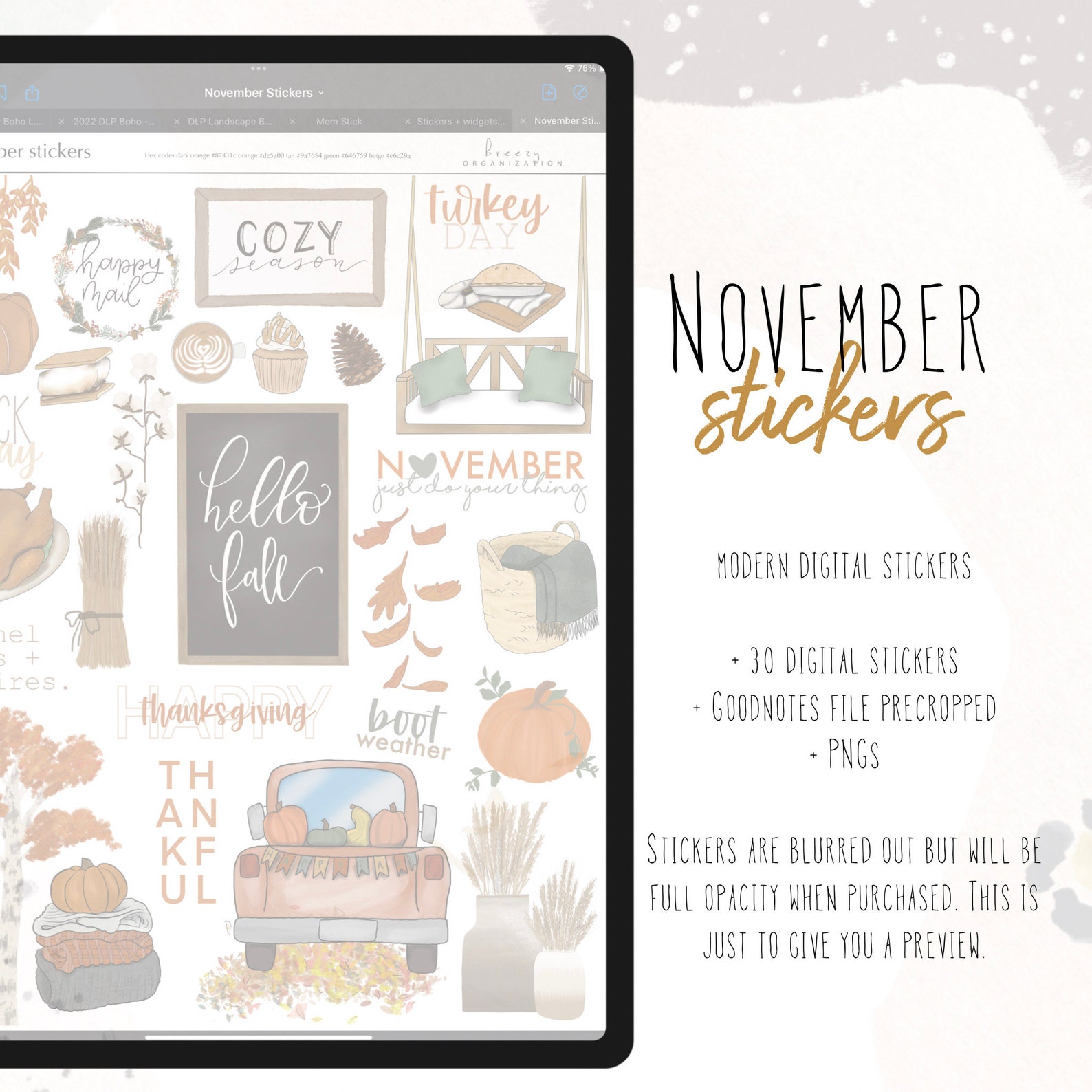 November Digital Stickers | Fall Goodnotes Modern Stickers, Digital ...