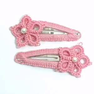 Pink Baby Hair Clips Pink Tatting Hair Clips Girl Baptism Hairclips ...
