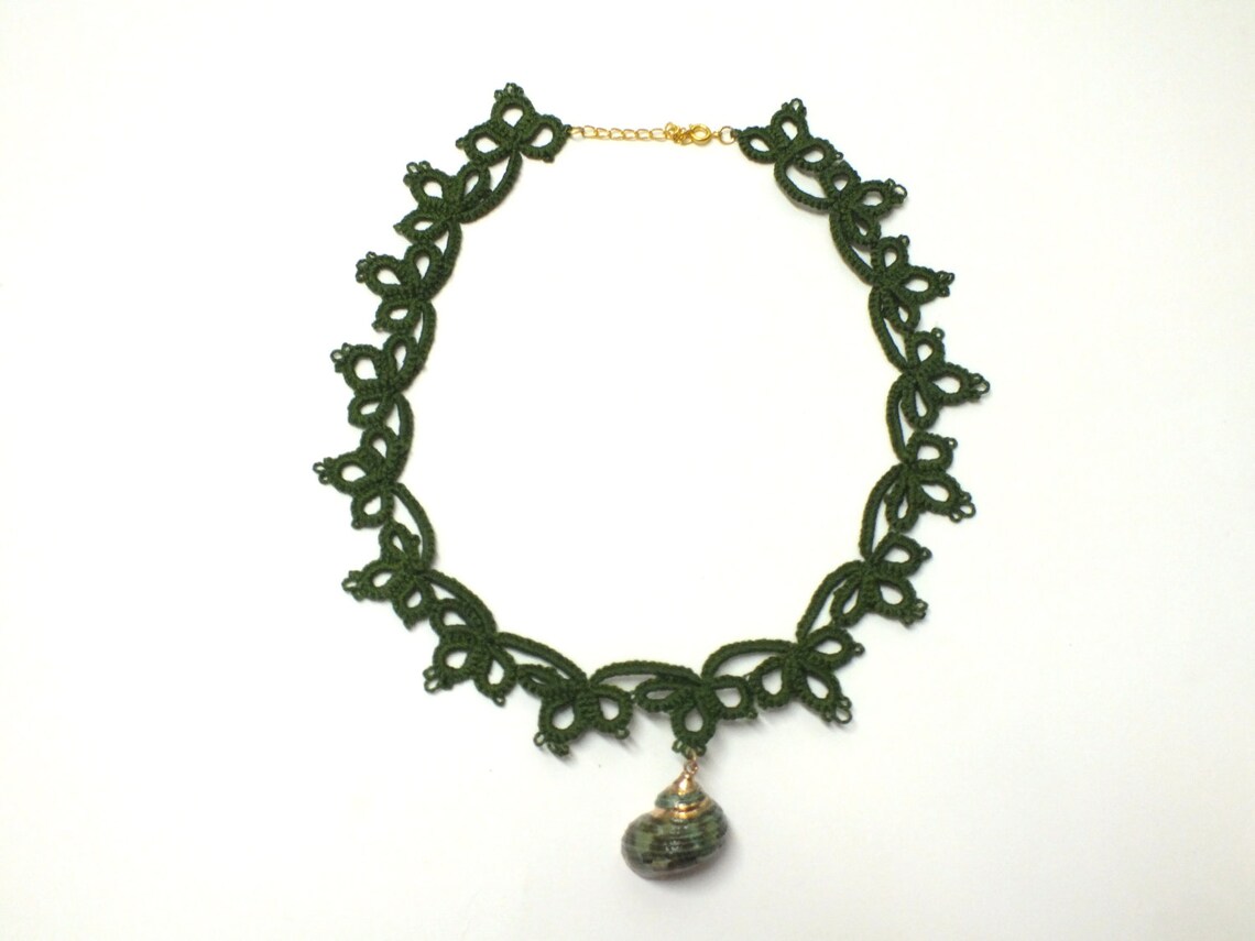 Green Shell Necklace Green Tatted Choker Green Lace Necklace Green ...