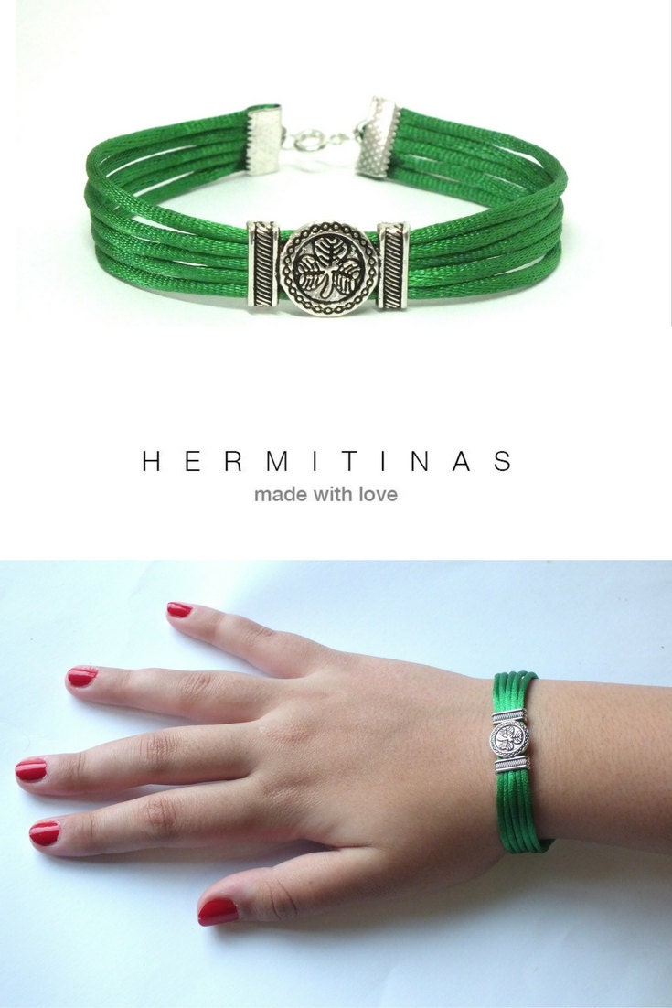 St Patricks Day Bracelet Clover Bracelet Green Silk Cord Bracelet Irish ...