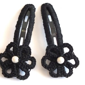 Set of Two Black Tatted Hair Clips, Black Flower Tatting Hair Clips ...