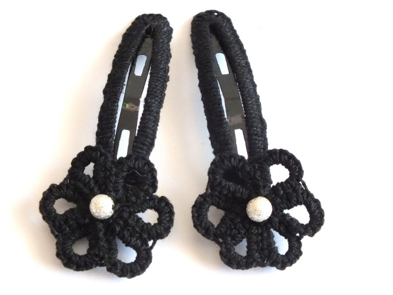 Set of Two Black Tatted Hair Clips, Black Flower Tatting Hair Clips ...