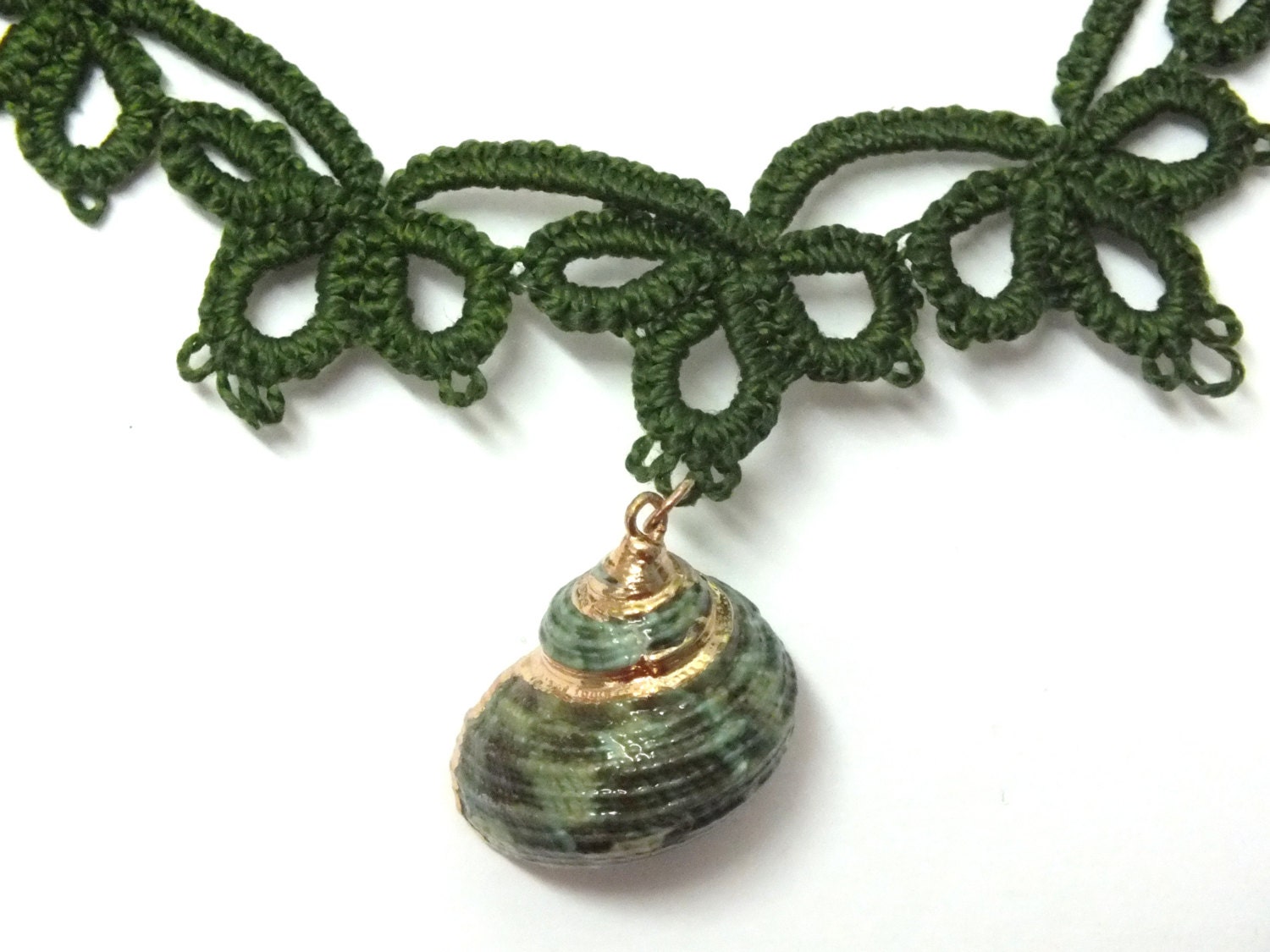 Green Shell Necklace Green Tatted Choker Green Lace Necklace Green ...