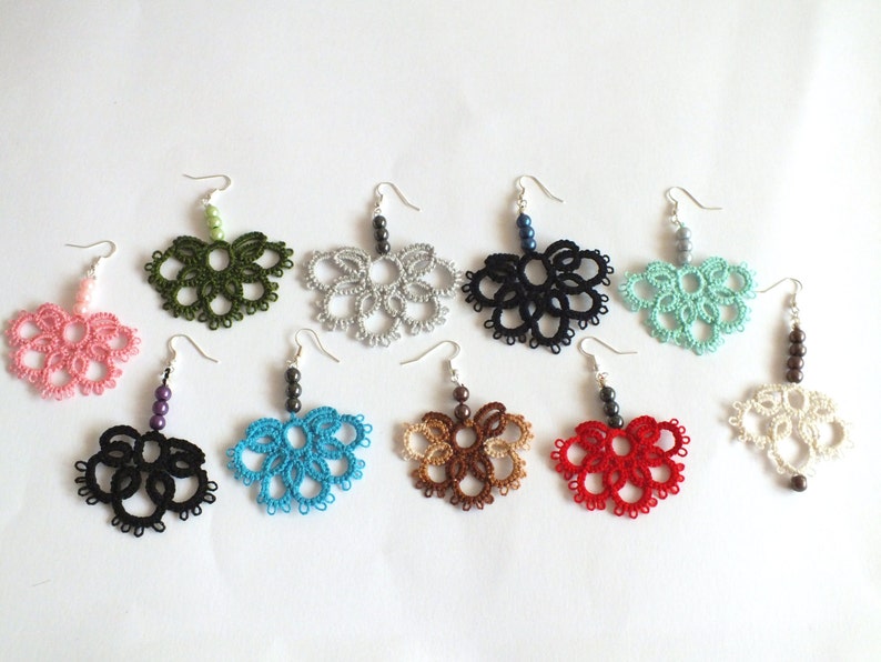 Black Tatted Earrings With Purple Pearls Half Flower Tatted - Etsy