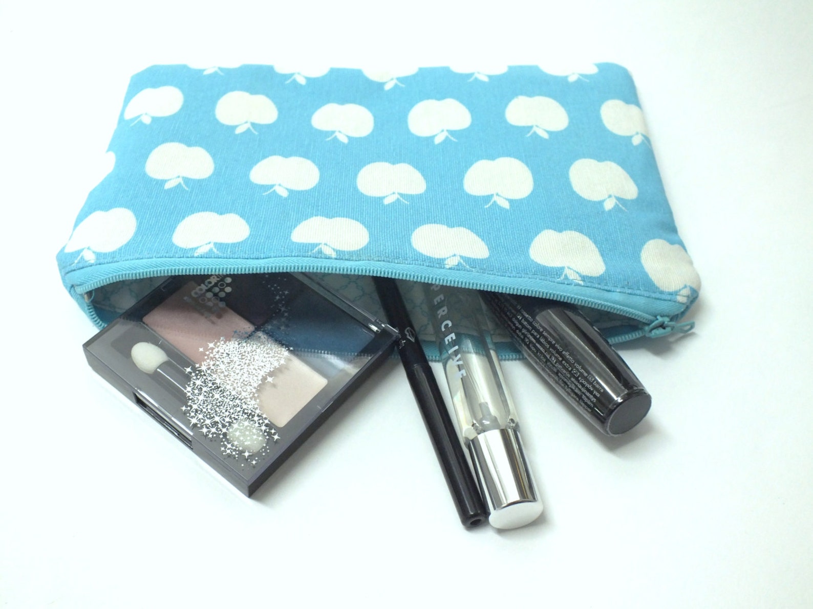 Turquoise Pouch Blue Makeup Bag Apples Pencil Case Blue Ziiper - Etsy