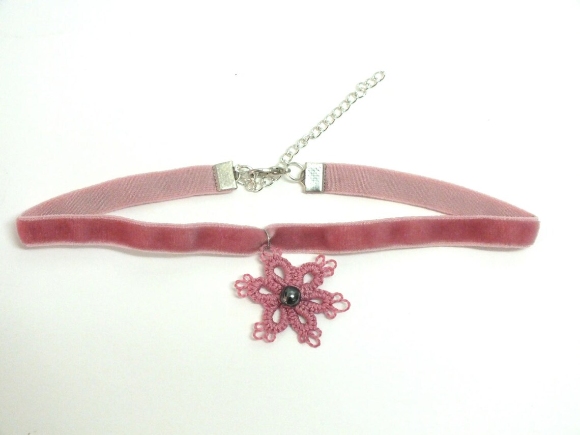 Pink Velvet Choker Dusty Pink Flower Choker Elastic Velvet - Etsy