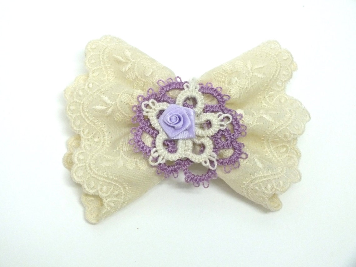 Beige Lavender Lace Bow Embroidery Ivory Bow Tatted Flowers - Etsy