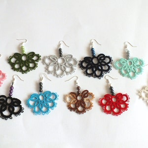 Brown Tatted Earrings With Pearls, Half Flower Tatted Lace Earrings ...