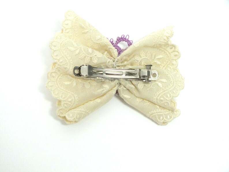 Beige Lavender Lace Bow, Embroidery Ivory Bow, Tatted Flowers Barrette ...