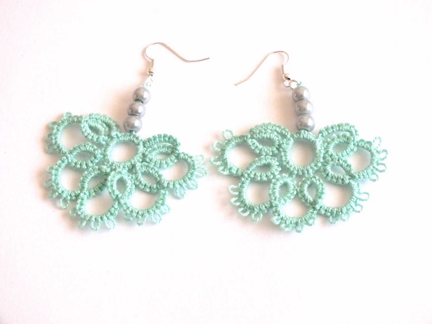 Mint Pearl Earrings Aqua Green Bridal Earrings Flower Lace Earrings ...