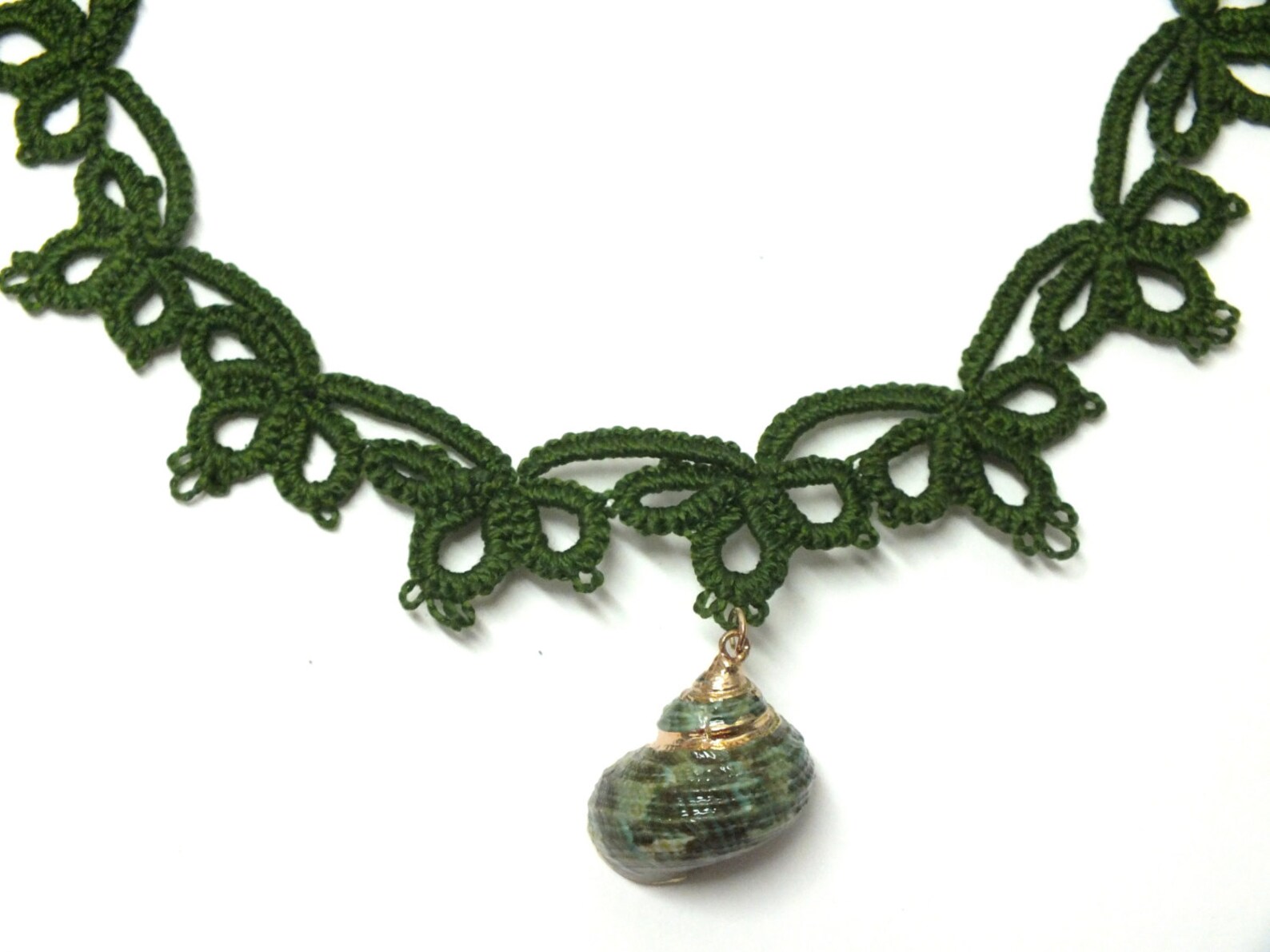 Green Shell Necklace Green Tatted Choker Green Lace Necklace Green ...