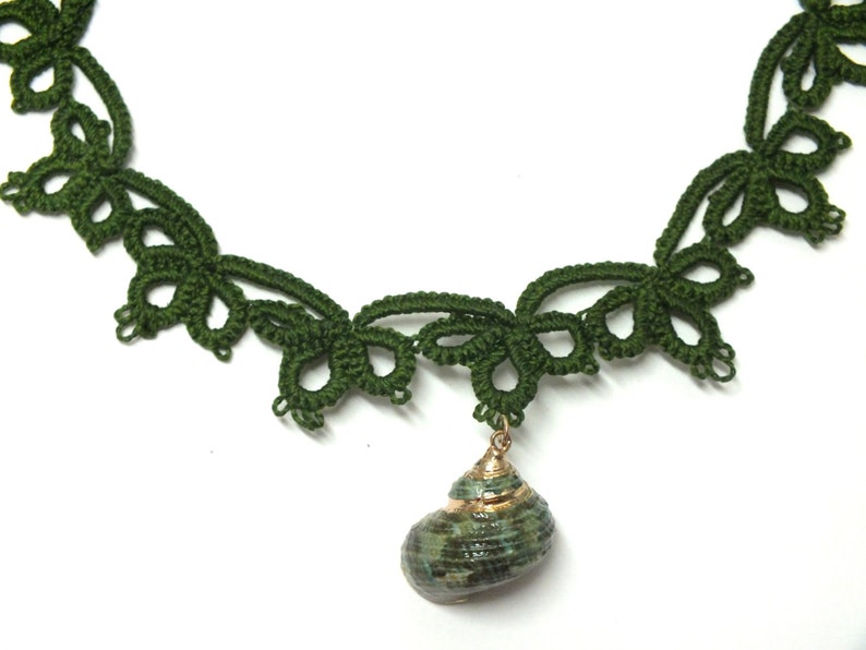 Green Shell Necklace Green Tatted Choker Green Lace Necklace Green ...