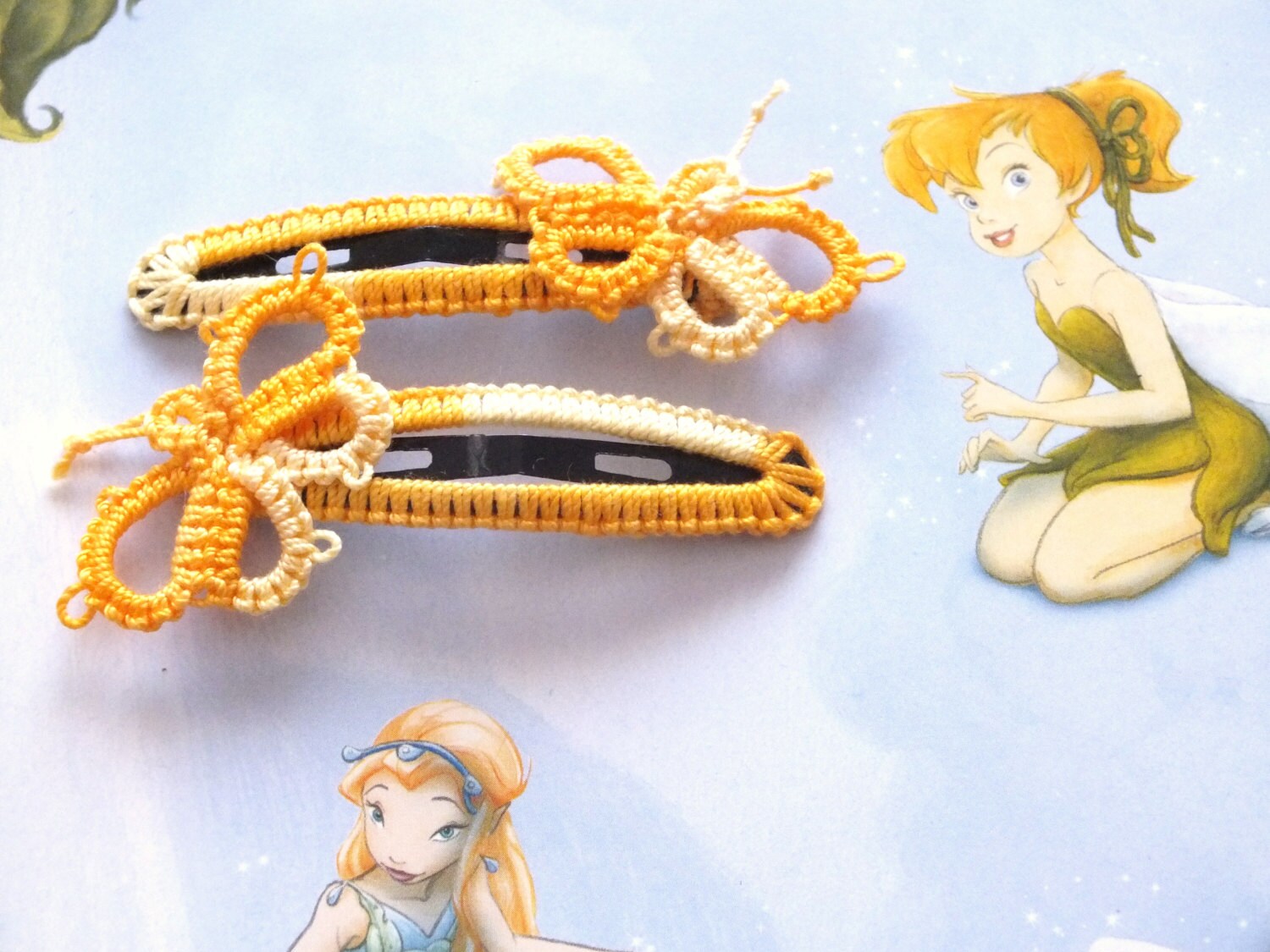 Yellow Butterflies Tatted Girl Hair Clips, Set of Two Tatting ...