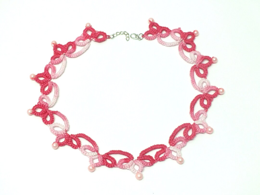 Pink Tatted Lace Necklace Pink Tatted Lace Chocker Pink - Etsy