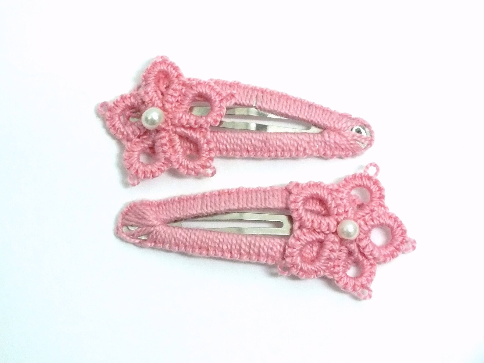 Pink Baby Hair Clips Pink Tatting Hair Clips Girl Baptism Hairclips ...