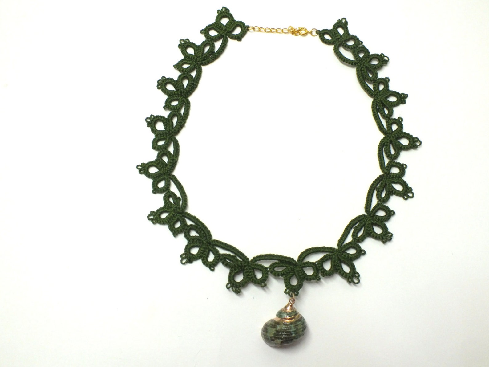 Green Shell Necklace Green Tatted Choker Green Lace Necklace Green ...