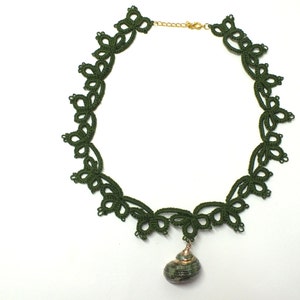 Green Shell Necklace Green Tatted Choker Green Lace Necklace Green ...