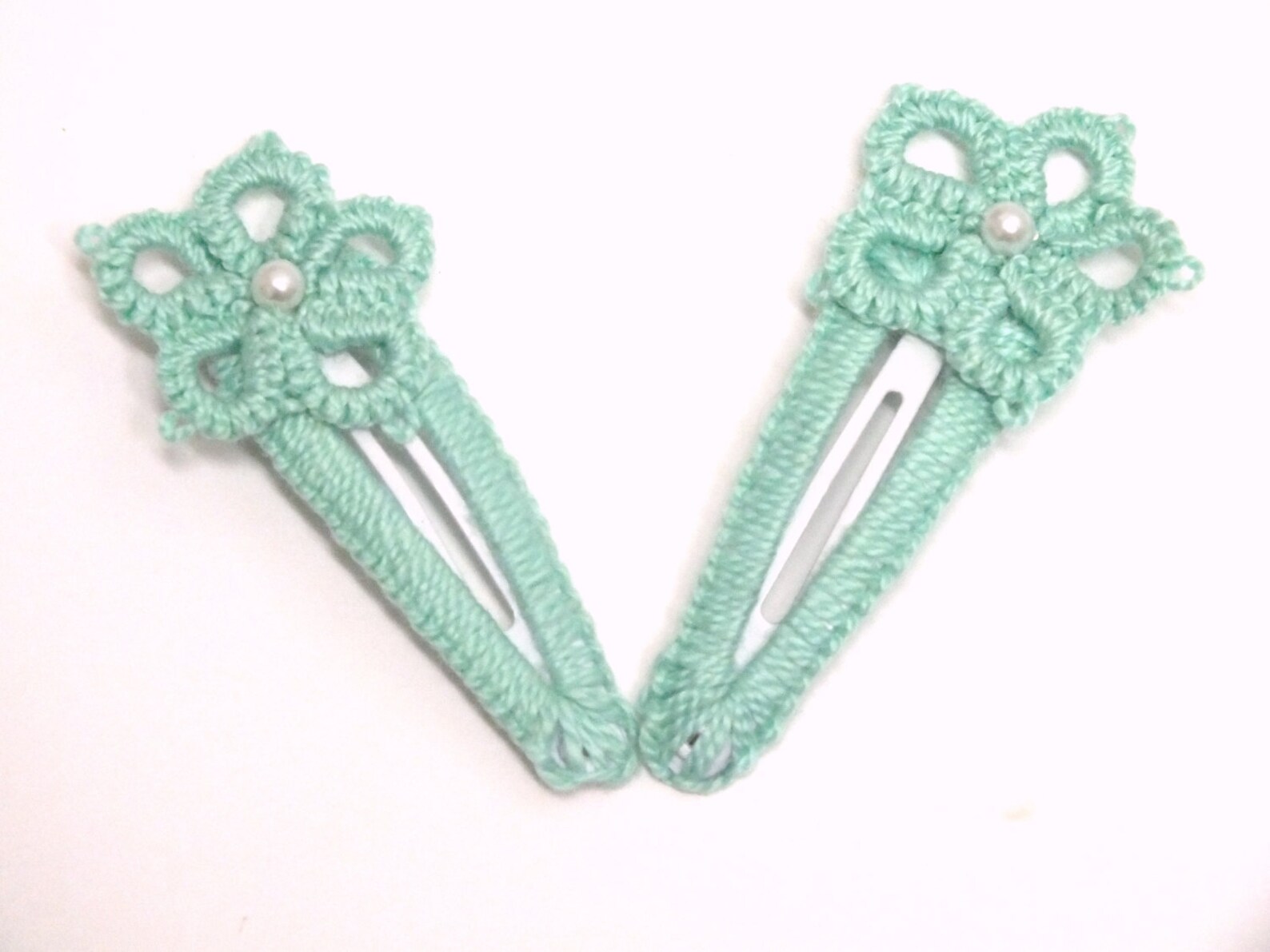 Green Baby Tatted Hair Clips Green Tatting Hair Clips Mint - Etsy
