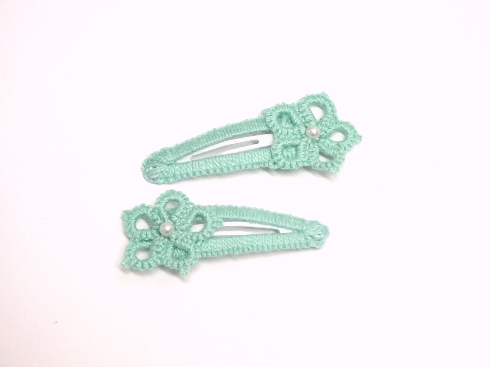 Green Baby Tatted Hair Clips Green Tatting Hair Clips Mint - Etsy