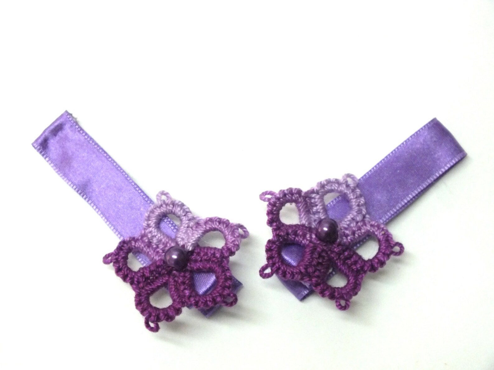 Purple Flower Clips Purple Lace Hair Clips Lavender Tatting - Etsy
