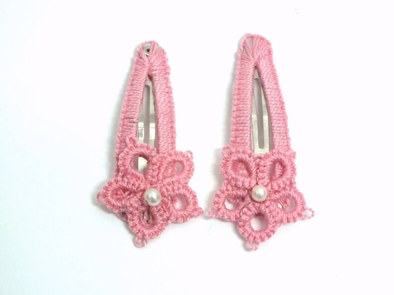 Pink Baby Hair Clips Pink Tatting Hair Clips Girl Baptism - Etsy