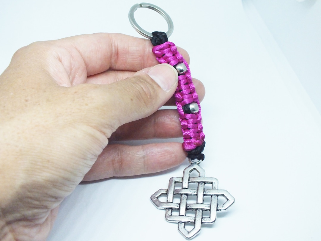 Braided Cross Keyring, Fuchsia Macrame Satin Cord Keychain, Braided ...