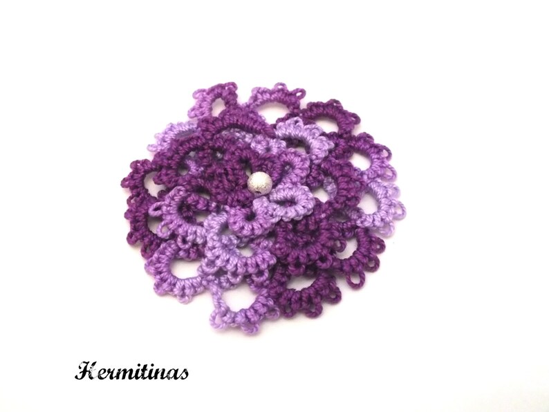 Purple 3D Flower Brooch Purple Tatting Flower Brooch - Etsy