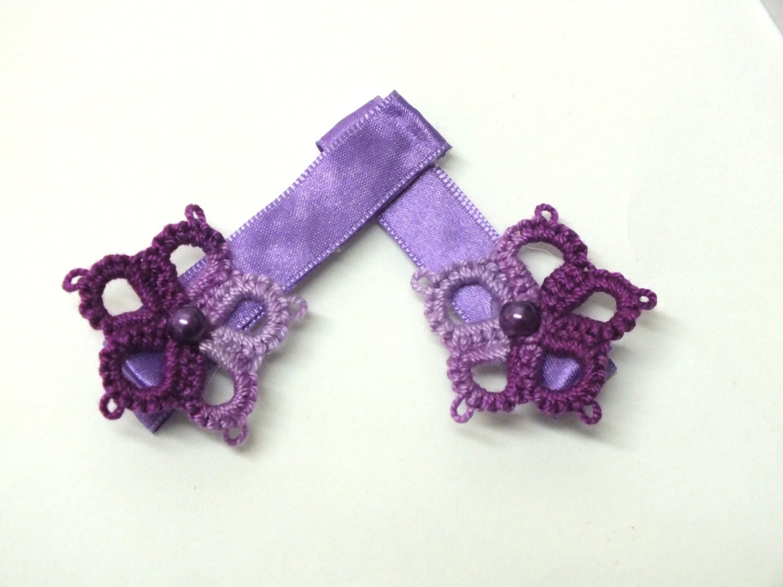 Purple Flower Clips Purple Lace Hair Clips Lavender Tatting - Etsy