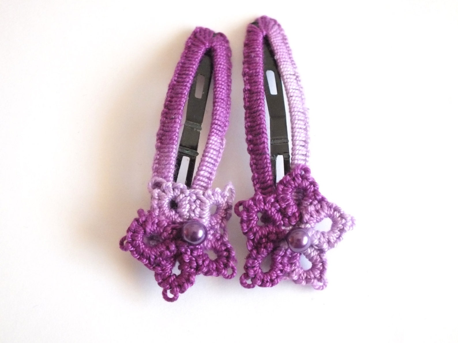 Purple Tatted Hair Clips, Purple Tatting Hair Clips, Purple Flower Lace ...