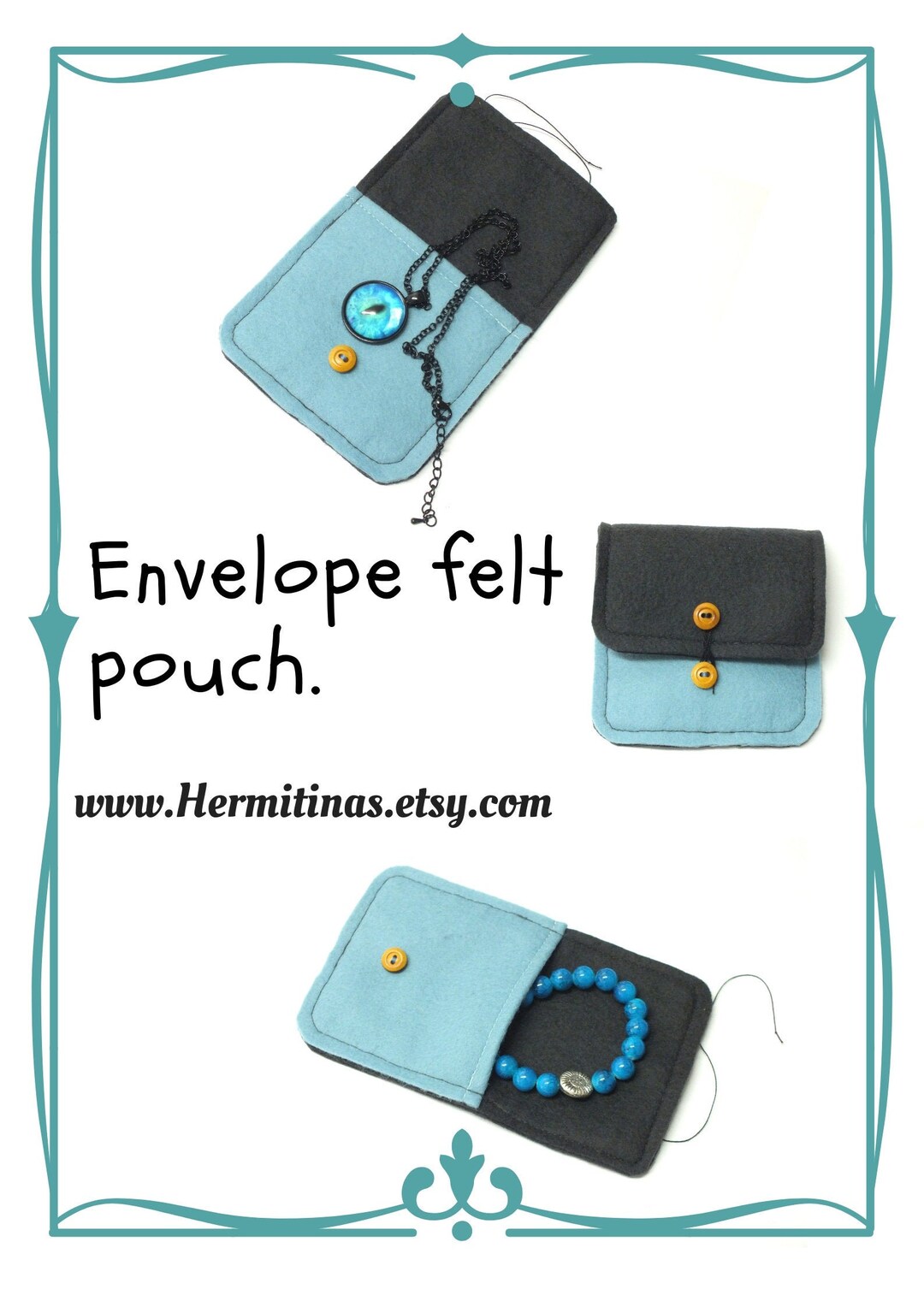 Felt Jewelry Pouch, Blue Grey Felt Pouch, Small Charcoal Felt Bag for ...