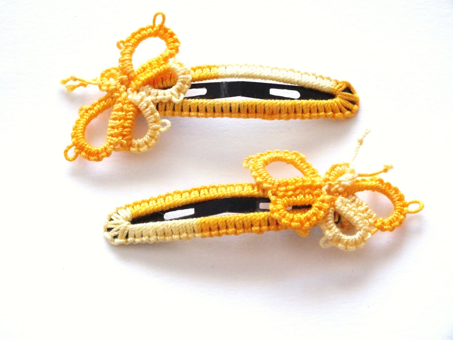 Yellow Butterflies Tatted Girl Hair Clips, Set of Two Tatting ...