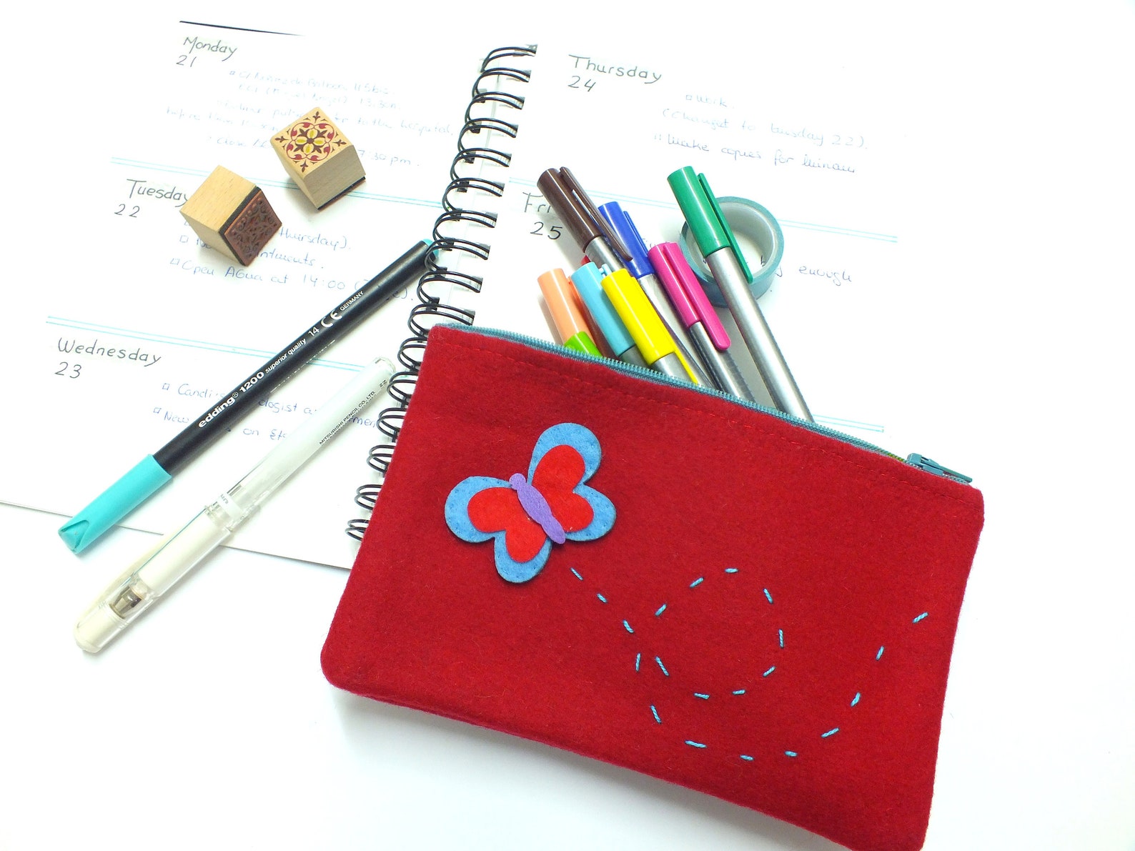 Red Felt Purse With Butterfly Red Fabric Purse Red Felt | Etsy