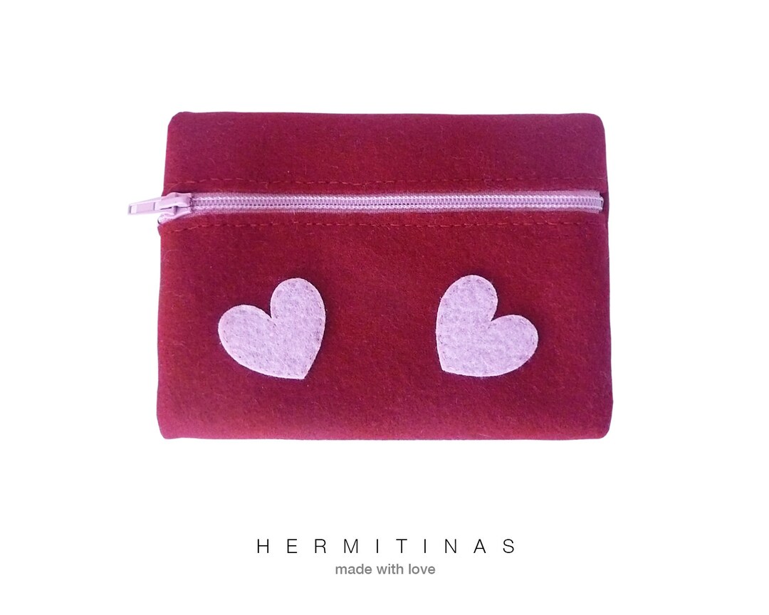 Red Felt Coin Purse, Pink Heart Pouch, Rosary Pouch, Earbud Felt Purse ...