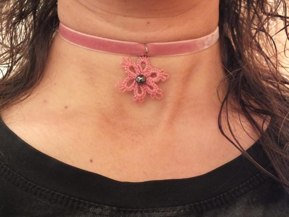 Pink Velvet Choker Dusty Pink Flower Choker Elastic Velvet - Etsy