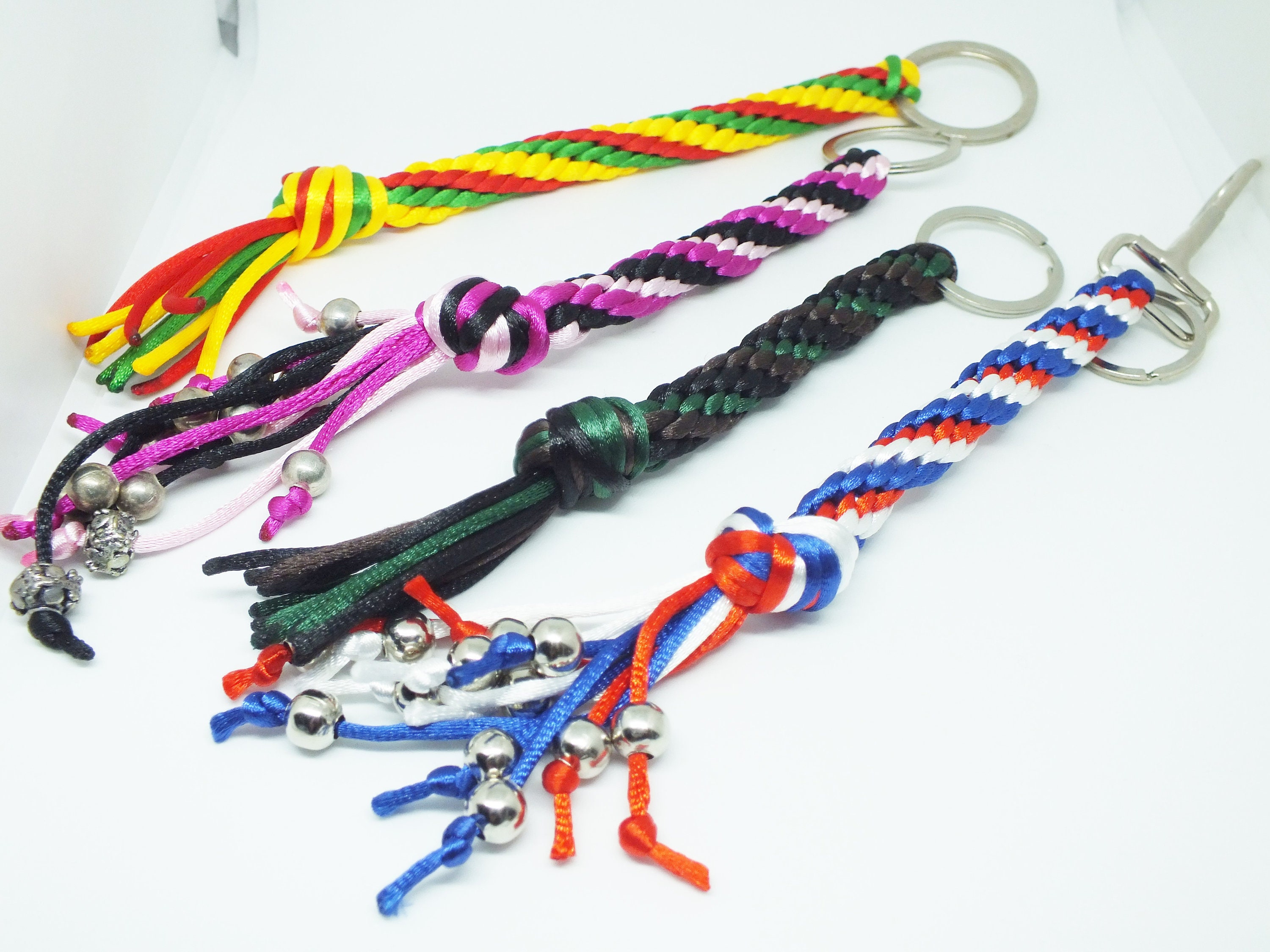 Kumihimo Keychain, Black Fuchsia and Light Pink Satin Cord Kumihimo ...