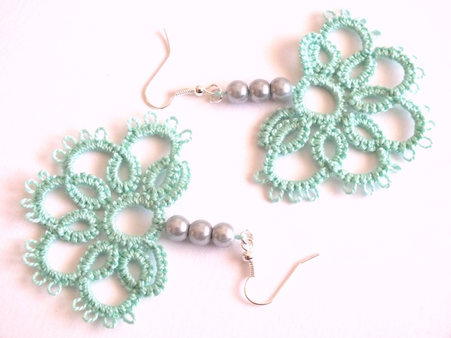 Mint Pearl Earrings Aqua Green Bridal Earrings Flower Lace Earrings ...