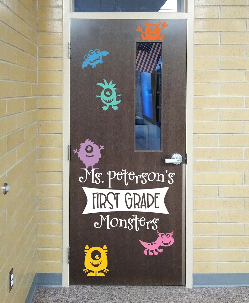 Personalized Teacher Name, Grade and Colors, Monster Theme, School Door ...
