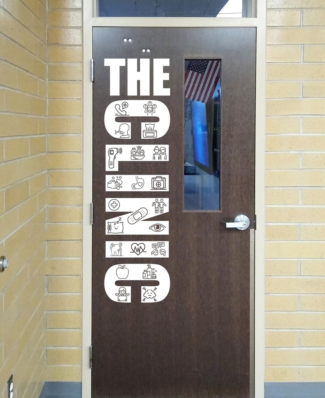 School Clinic Door Vinyl Decal With Health Icons | Large Nurse Office ...