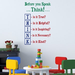 Before You Speak, THINK, True Helpful Important Necessary Kind, Teacher ...