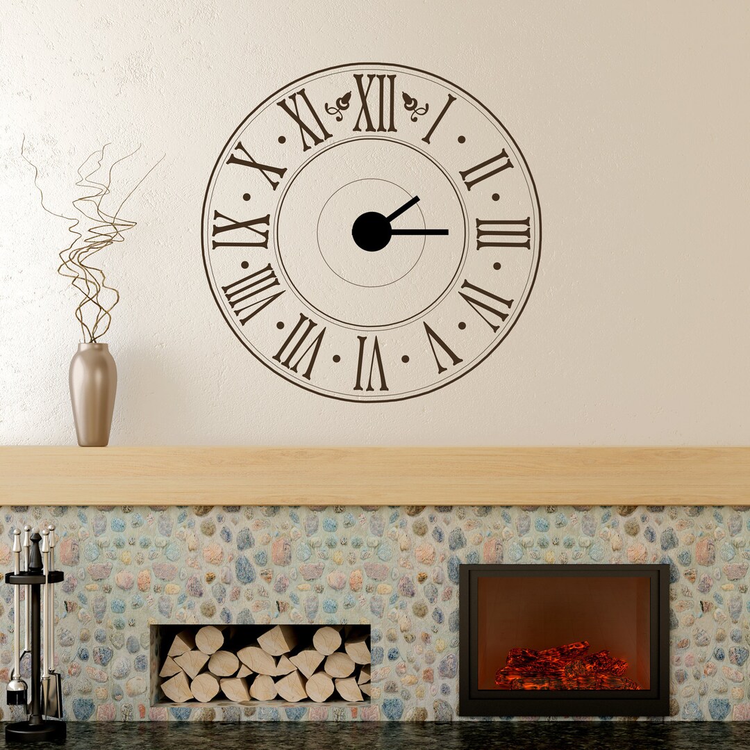 Roman Numeral Clock, Clock Vinyl Decal, Wall Clock Decal, Wall Decal ...