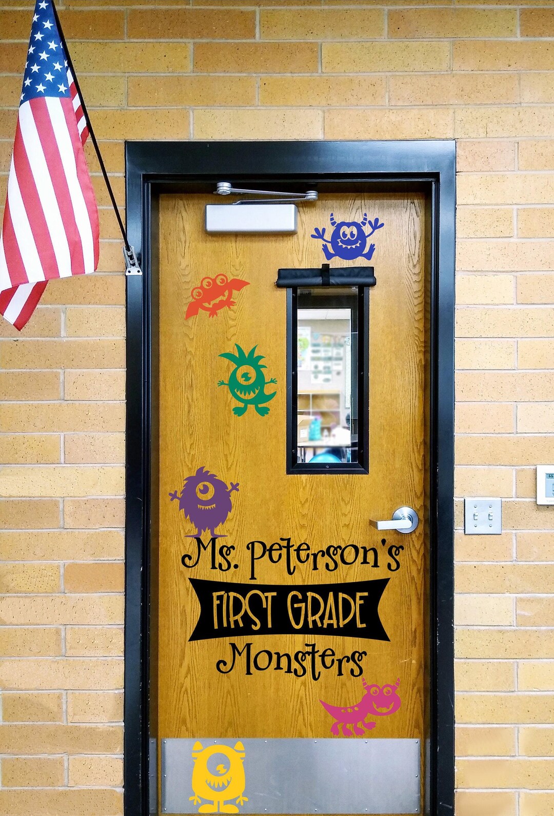 Personalized Teacher Name, Grade and Colors, Monster Theme, School Door ...