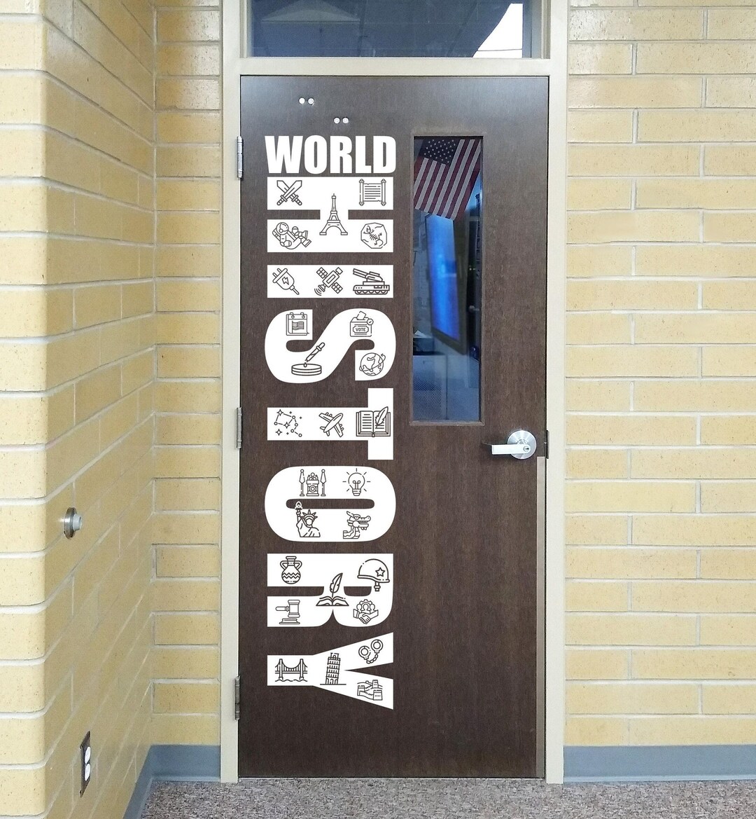 World History Classroom Door Vinyl Decal With Global Icons | Large ...