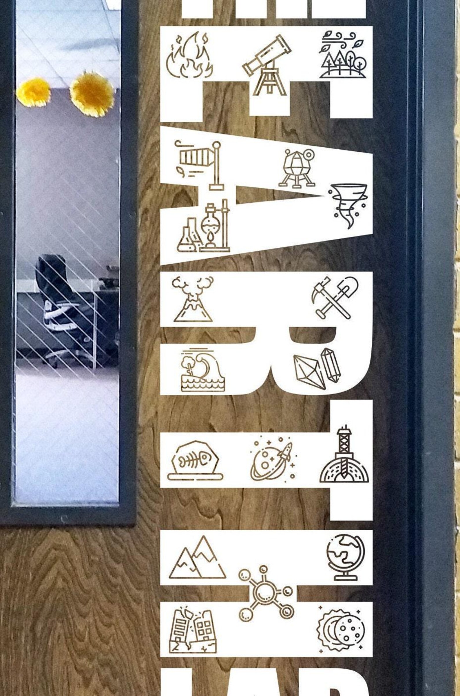 Earth Lab Door Vinyl Decal With Science Icons | Large Teacher Door Sign ...