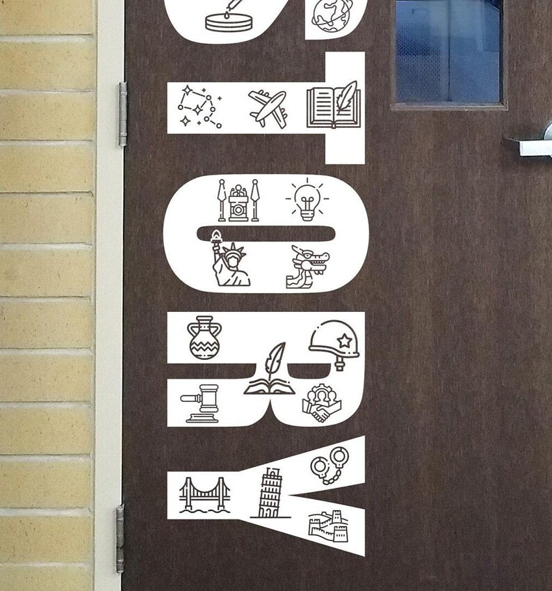 World History Classroom Door Vinyl Decal With Global Icons | Large ...