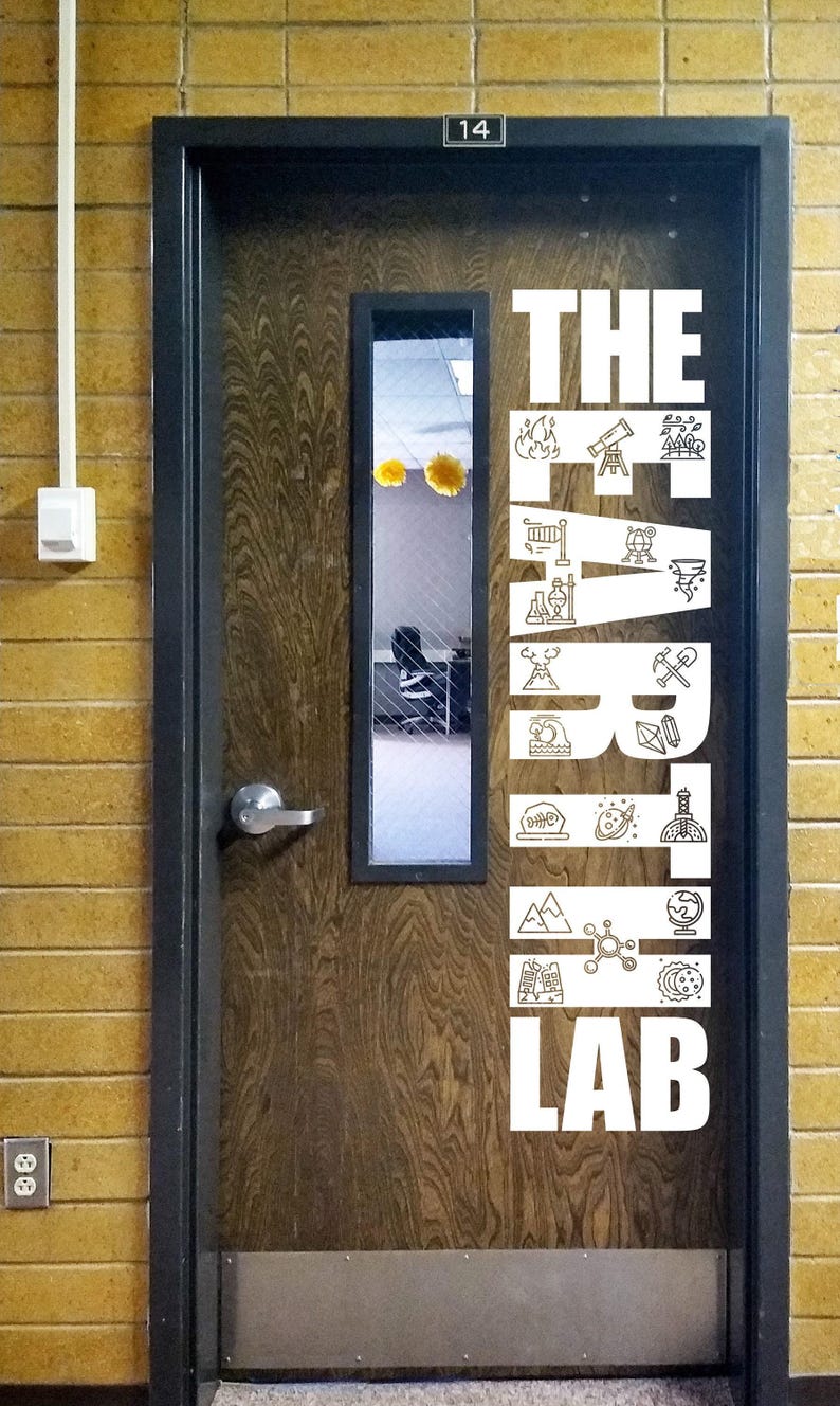 Earth Lab Door Vinyl Decal With Science Icons | Large Teacher Door Sign ...