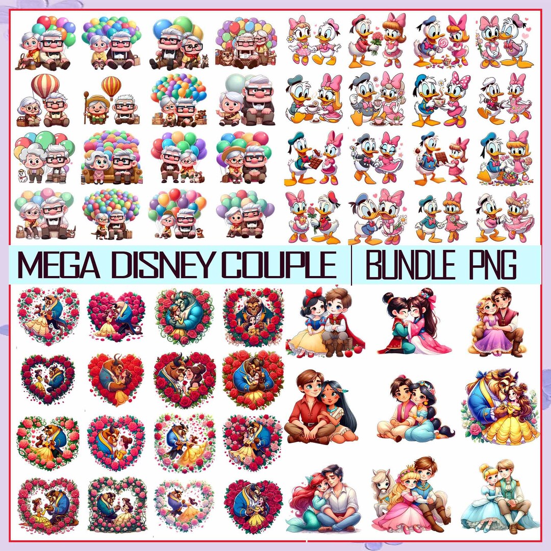 Mega Disney Couple Valentine PNG Bundle, Valentine Png, Retro Valentine ...