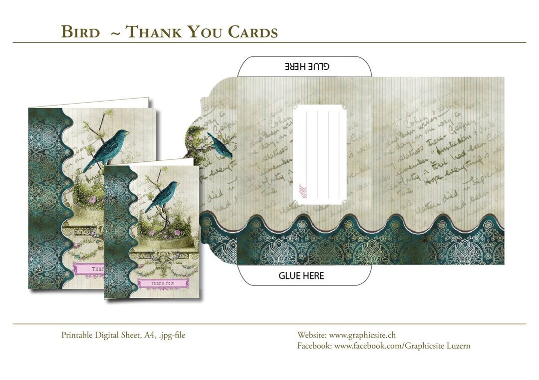 Bird - Thank You Card - Instant Download - Etsy