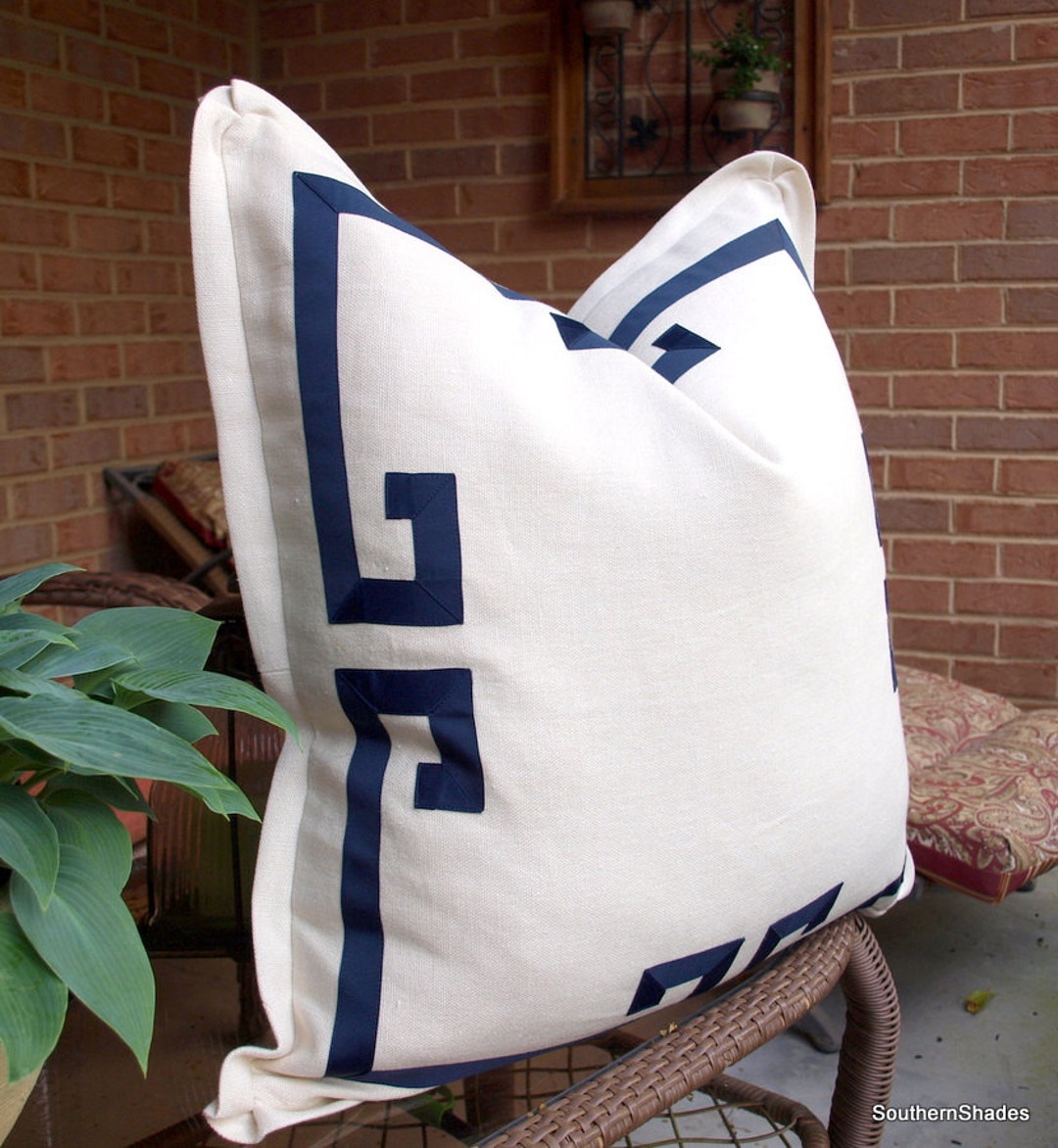 ONE Greek Key Fretwork Pillow Cover With French Grosgrain Fretwork - Etsy